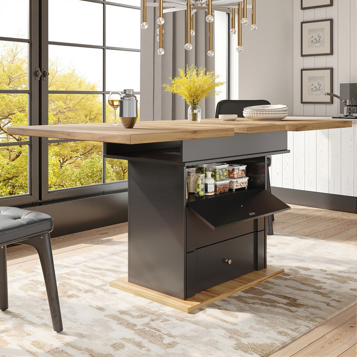Dining Table With Shelf Amazon.com 43.3in 59in Extendable Round