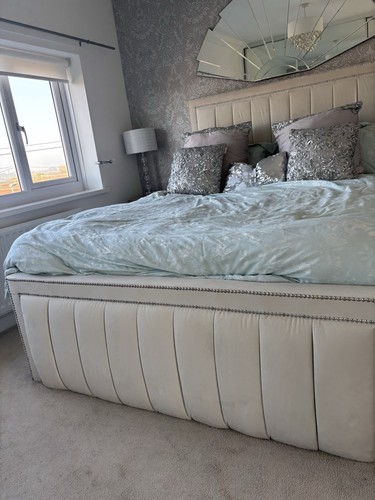 Kingsize 5ft Beige Upholstered Ottoman TV Bed Frame Shell With Mattress ...