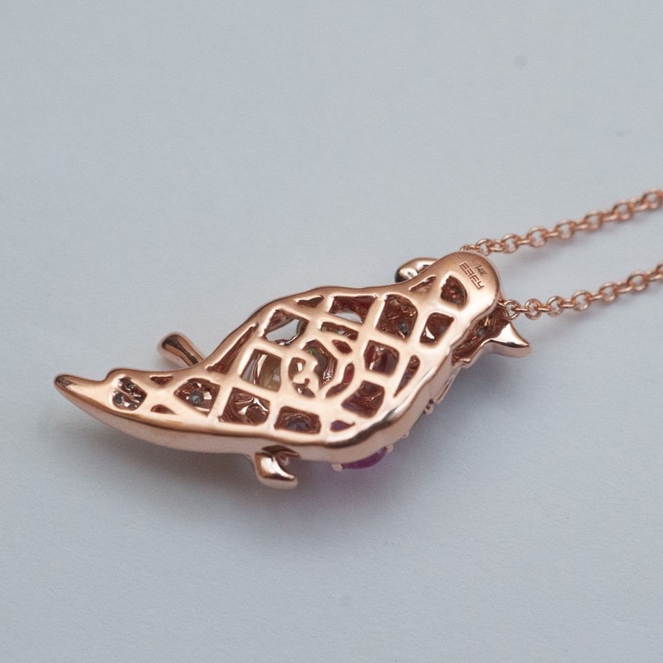 EFFY 14K Rose Gold Parrot Pendant 18" Necklace Diamond, Sapphire ...