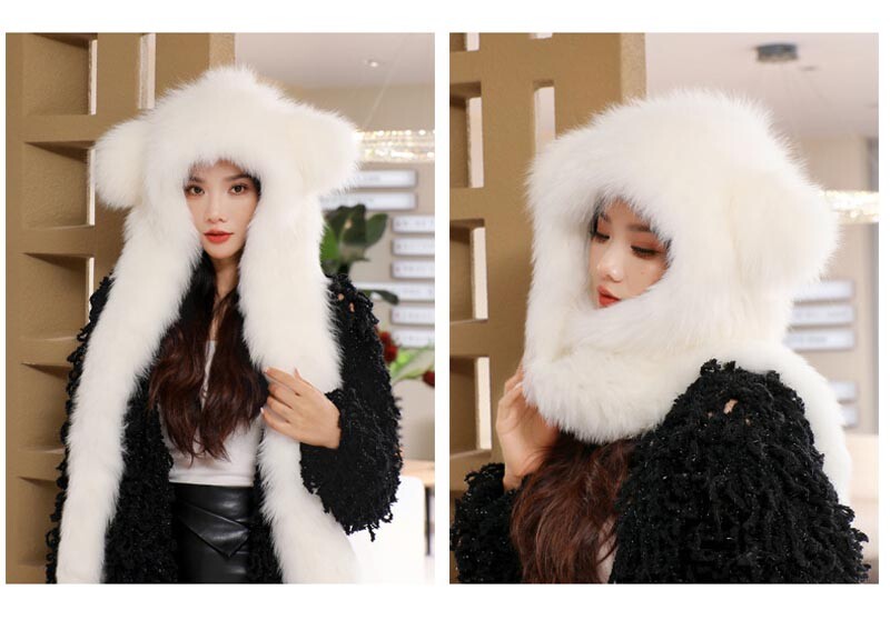 Women Winter Fluffy Knitted Genuine Fox Fur Hats&Scarves Neck Warm ...