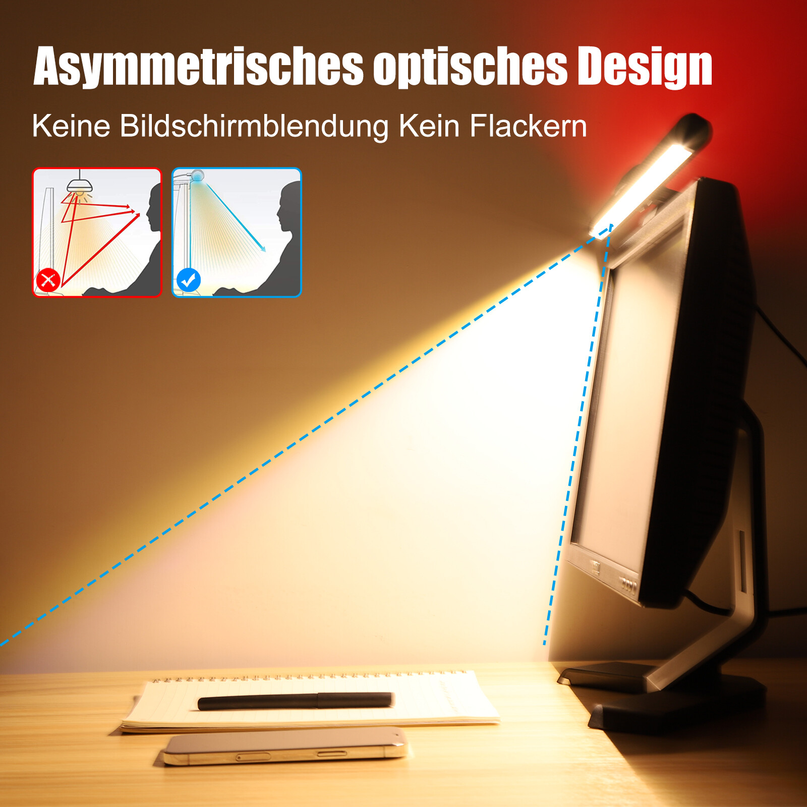 LED Computer Monitor Lichtleiste USB Bildschirm Schreibtischlampe RGB ...