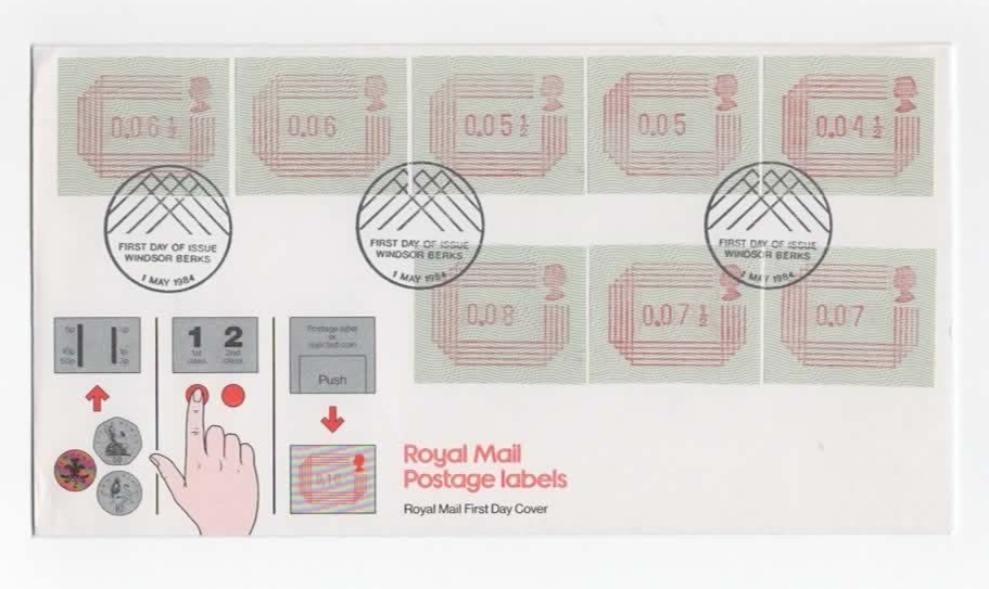1984 Royal Mail Postage Labels - 4 FDCs each with 8 different Postage ...
