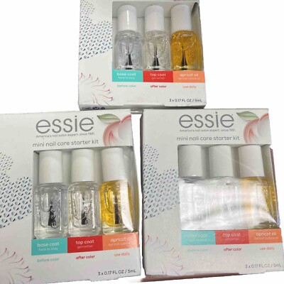 3- Essie Mini Nail Care Starter Kit- 1 Base & Top Coat & Apricot Oil ...