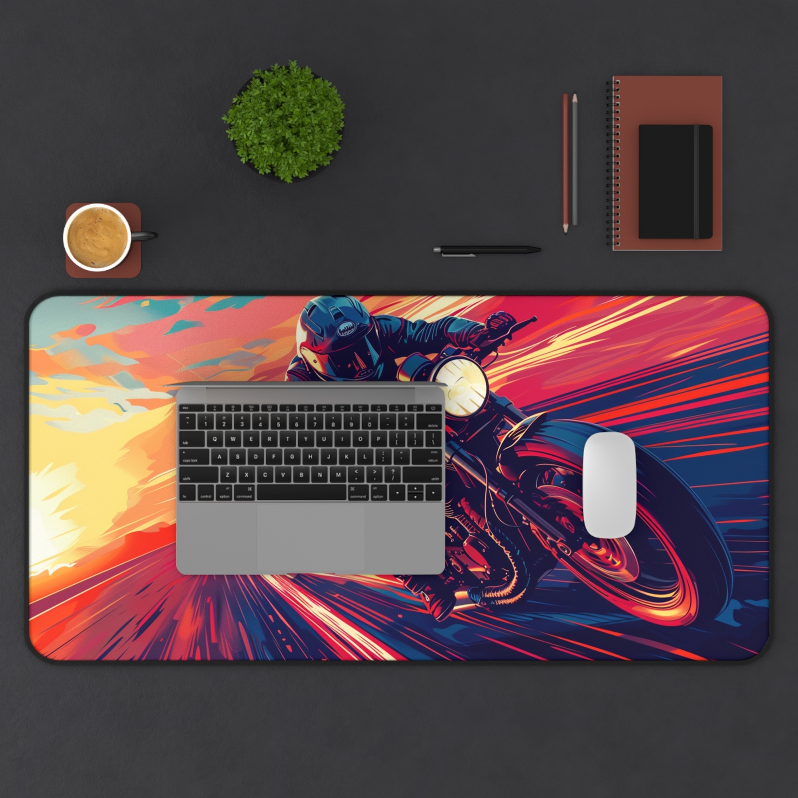 XL Desk Mat Motorcycle Riding Dreamscape with Retro Vibes Mouse Pad ...
