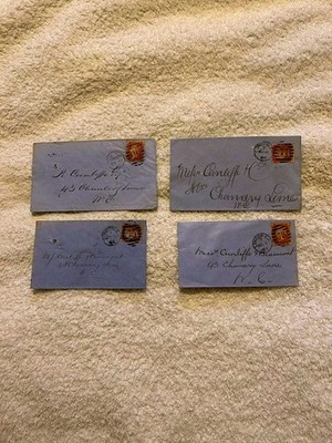 Qty 4 QV Blue Cover/Envelope ~ 1d Penny Red Stamp's ~Unknown Plate ...