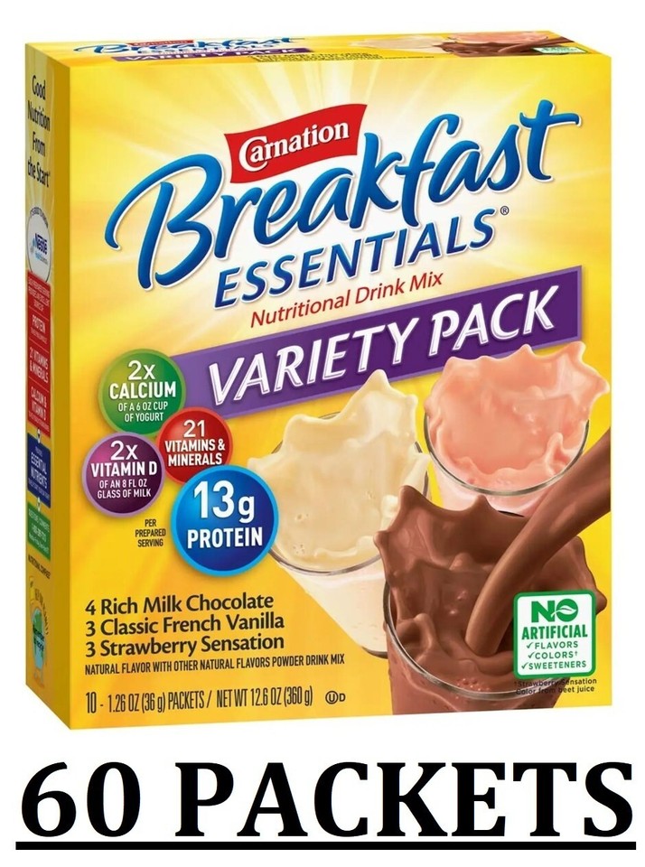 Carnation Breakfast Essentials Powder Drink Chocolate, Vanilla 30 or 60 ...