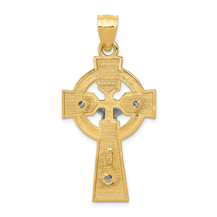 14K Solid Two Tone Gold Heart Celtic Inri Jesus Crucifix Cross Necklace ...