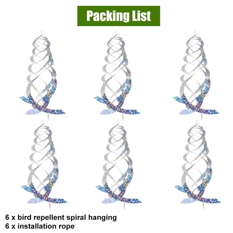 6PCS Bird Repellent Spiral Garden Hanging Reflective Woodpecker ...