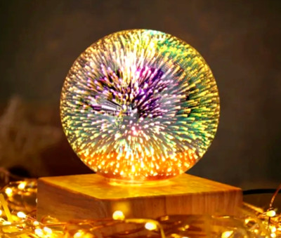 LED 3D Fireworks Night Light Lamp Small Globe Wood Base Light New | eBay