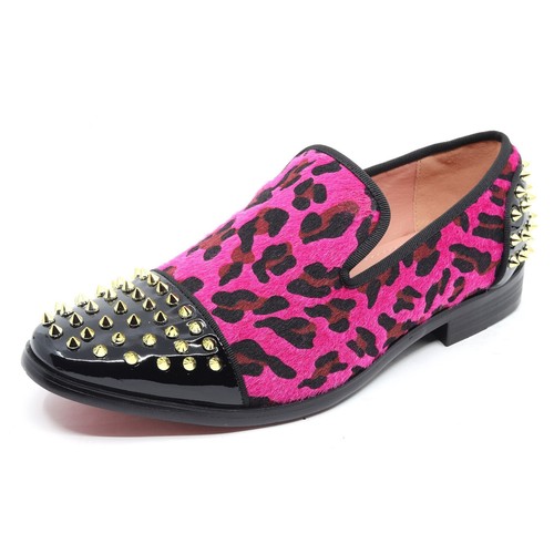 Men's Smoking Spiky Leopard Print Dress Loafers Slip On Homecoming Prom ...