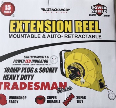Power Extension Cord Retractable Reel Australian 15m 240v