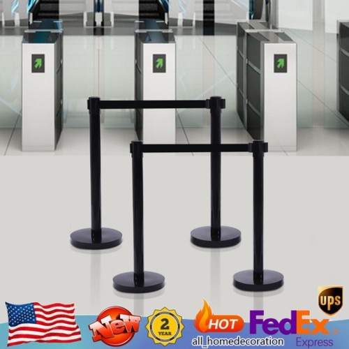 4Pcs Crowd Control Barrier Queue Poles Retractable Belt Ropes Stanchion ...
