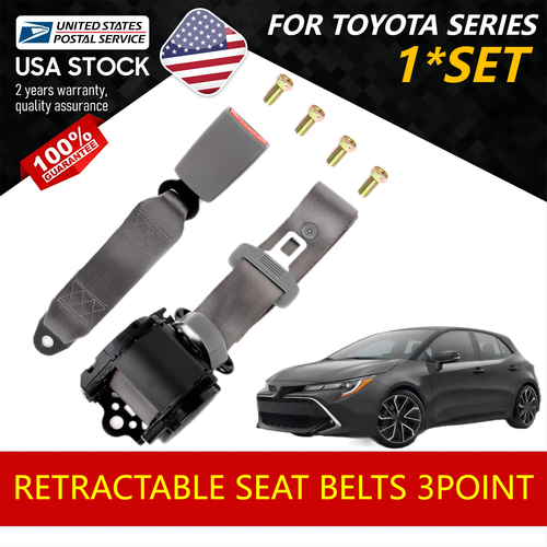 1 Set 3 Point Retractable Car Safety Seat Belt Lap Diagonal Belt ...