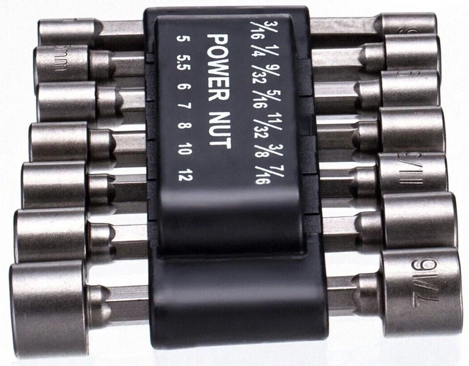 14pc POWER NUT Driver Bit Set Dual 1/4 Quick Change SAE & Metric MM ...