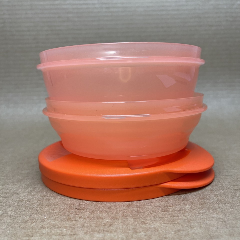 Tupperware Duo Bowls Locking Seals (Set of 2) Orange Coral Small ...