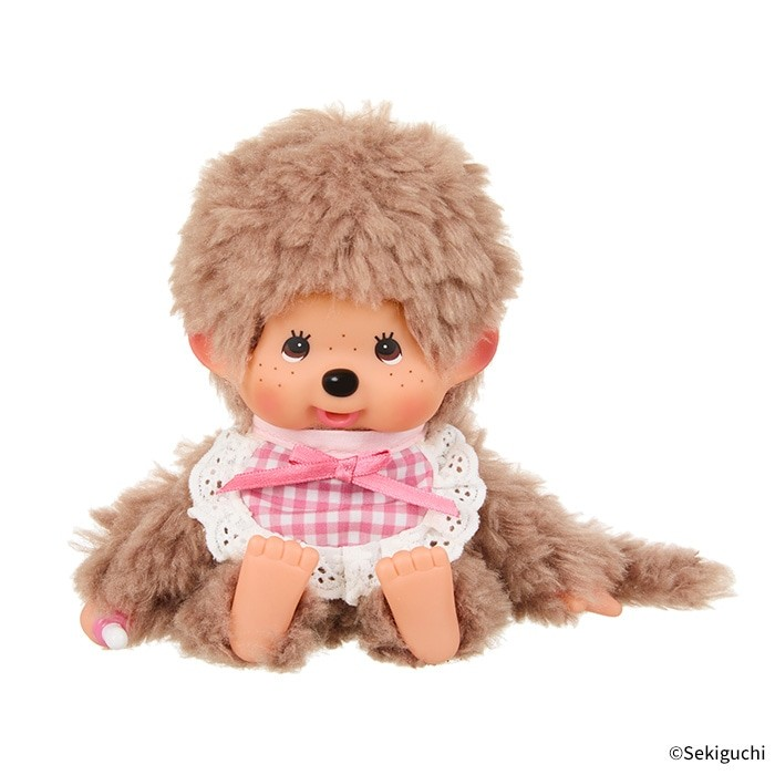 Monchhichi S size fluffy sweet brown Pink bib plush monkey doll NEW | eBay