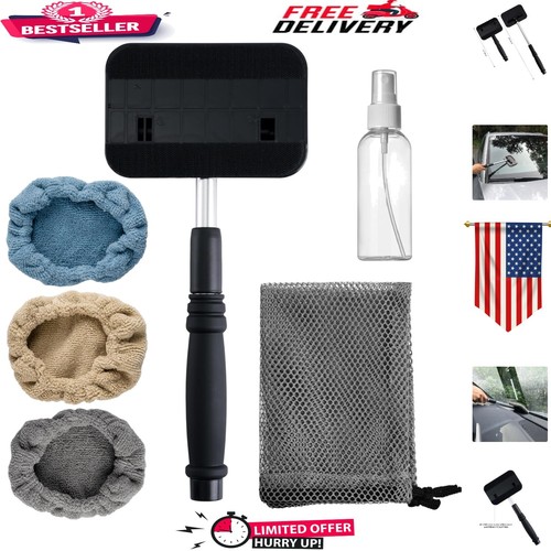 Extendable Pivoting Windshield Glass Cleaner with 3 Microfiber Bonnets ...