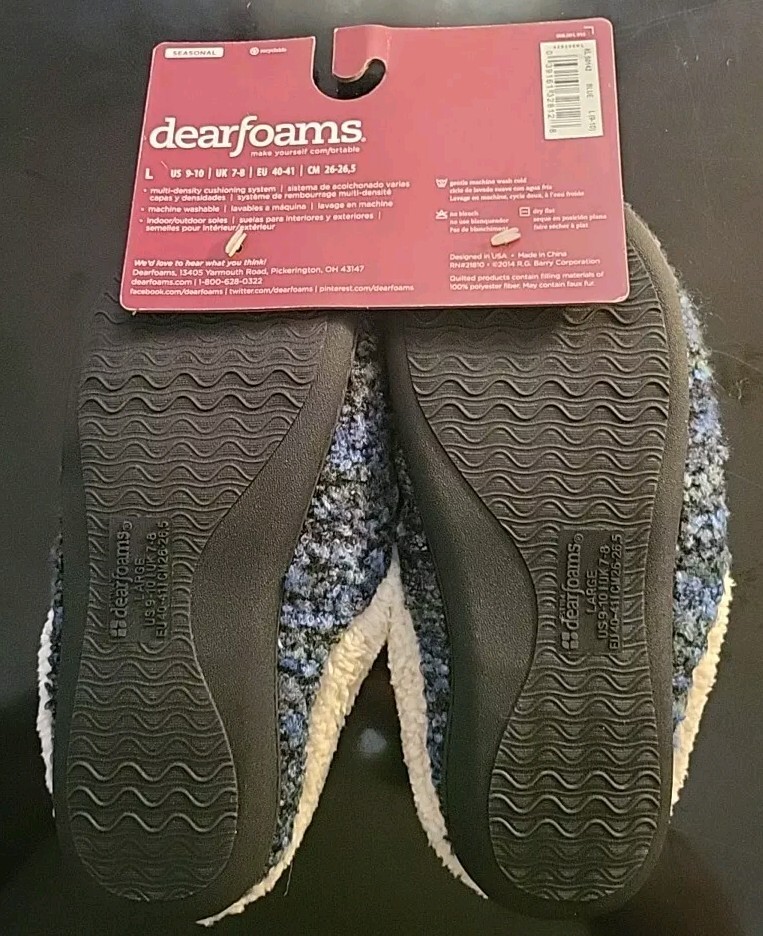 Dearfoams Women's Slippers Indoor Outdoor Slides Blue Size US 9-10