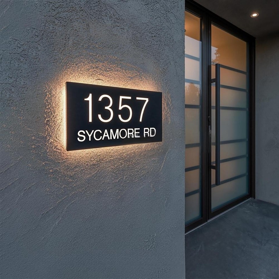 Custom Address Plaque Address Sign Illuminated Number Lightbox Light Up ...