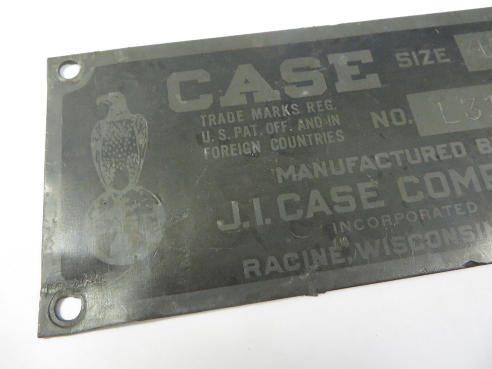Vintage J.I. CASE COMPANY Metal Serial Tag Plate Number Data Plate Farm ...