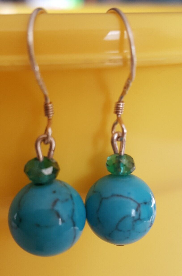 Handmade in USA Blue Turquoise/Crystal drop Earrings -Free shipping! | eBay