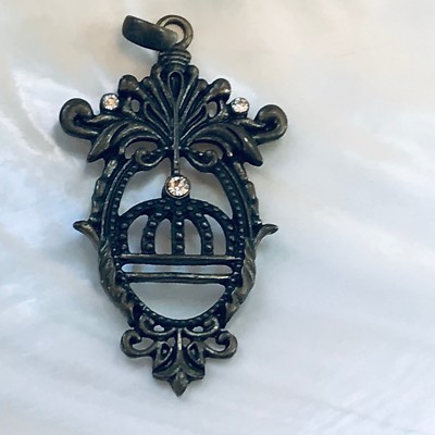 Estate Large Antique Bronze Oval Crown Medallion with Clear Rhinestone ...