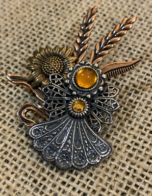 DESIGNER KC METAL BRASS COPPER FALL MODERNIST PIN BROOCH 2.25” | eBay