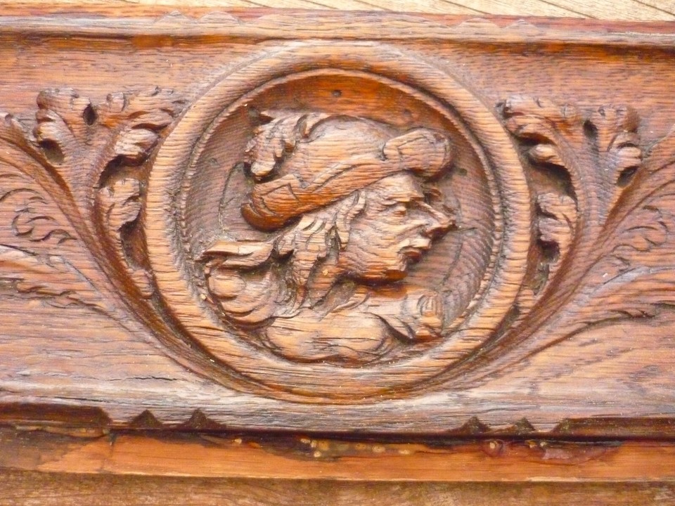 pair Antique Hand Carved Wood Figural Pediments Architectural Salvage ...