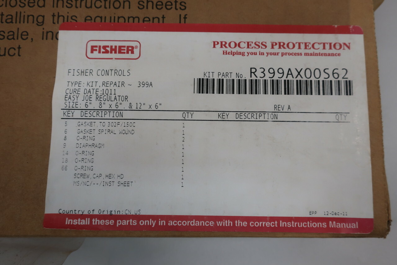 Fisher R399AX00S62 399&399a Easy Joe Regulator E55 Diaphragm Kit for ...