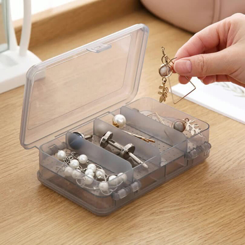 Plastic Storage Jewelry Box Double Layer Box Portable Compartment ...