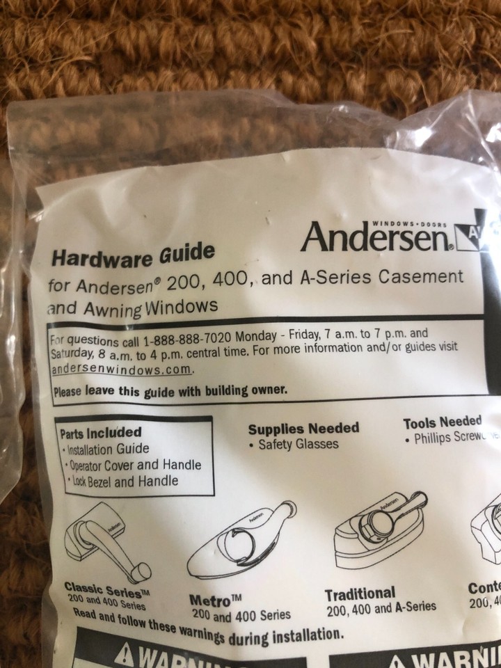 NEW-SEALED Anderson Casement Window 200/400 Series Hardware Pack White ...
