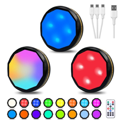 Puck Lights,16 Colors LED Puck Lights with Remote,USB Rechargeable ...
