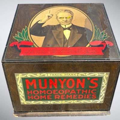 Antique Munyon’s Homeopathic Home Remedies Drug Store Tin Cabinet ...
