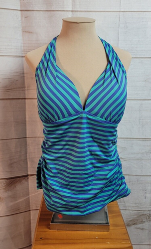 MD ~ Wave Zone Halter Tankini Swim Top Blue / Green Stripe Size 14 | eBay