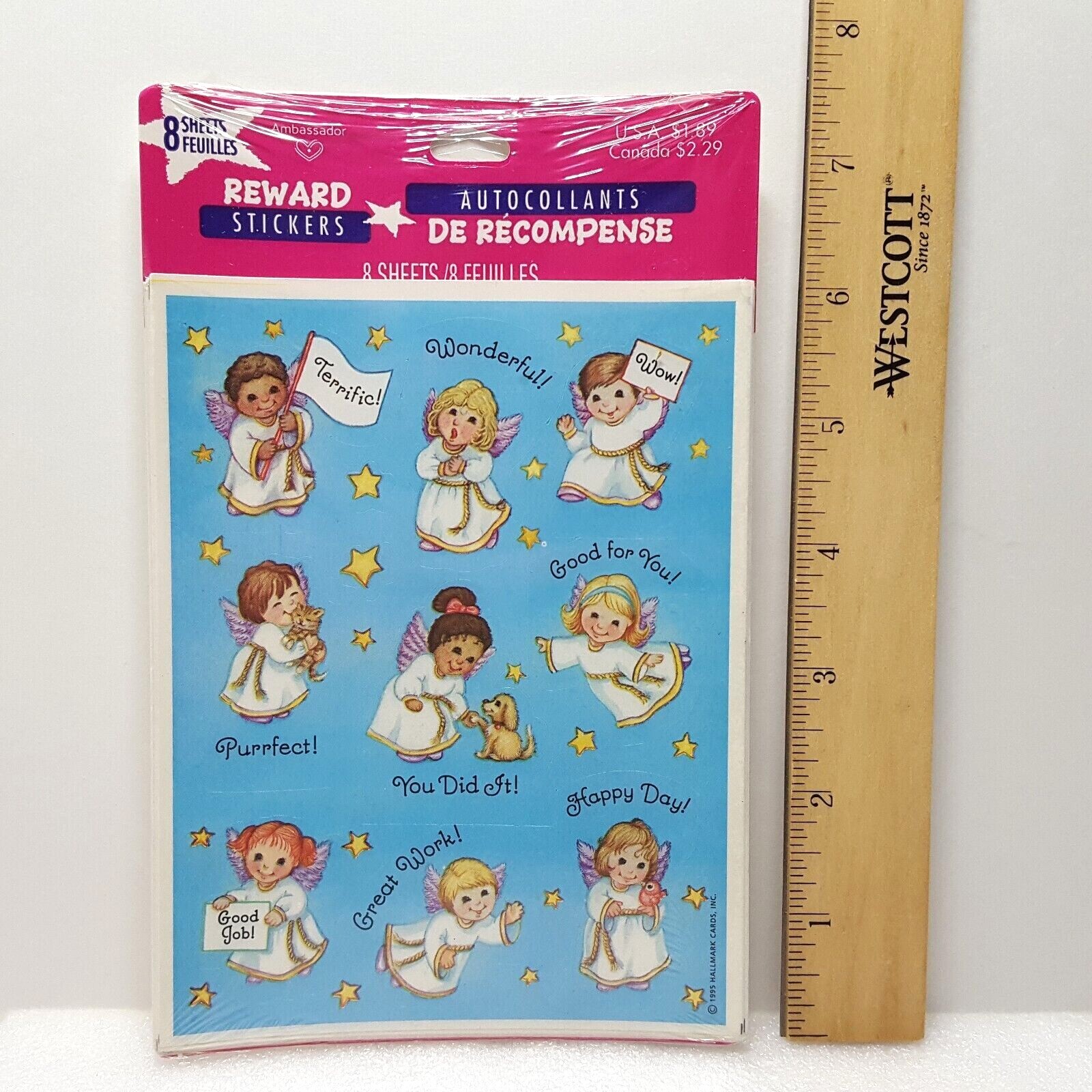 Vintage Hallmark Little Boy Girl Angels w/ Wings School Reward Stickers ...