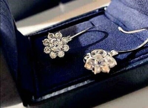 2.00Ct Round lab created Diamond Hook Flower Drop/Dangle Earrings White ...