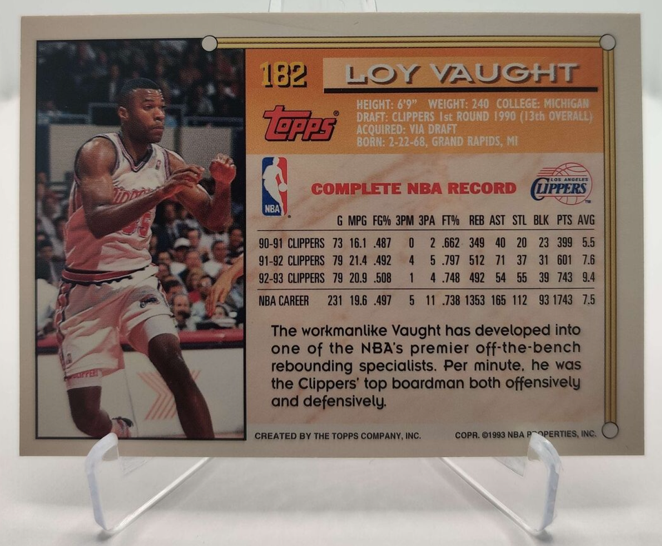 1993-94 Topps GOLD #182 Loy Vaught Los Angeles Clippers Basketball Card ...