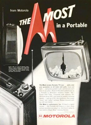 1959 Motorola Portable Television PRINT AD Model 17P6 Rocket Space ...