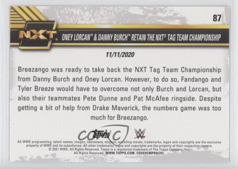 2021 WWE NXT Blue /50 Oney Lorcan & Danny Burch Retain the Tag Team ...