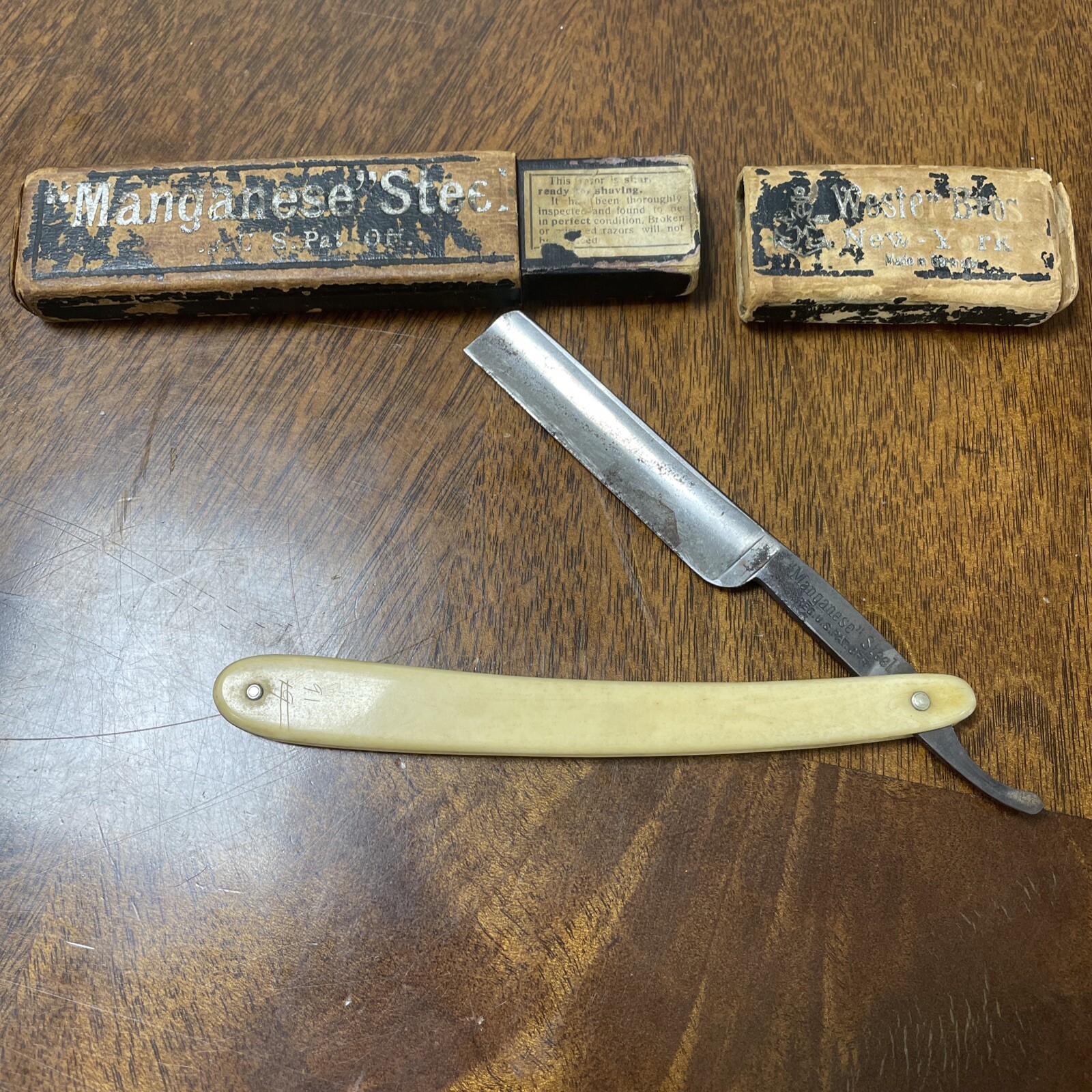 Vintage Wester Bros. Anchor Brand "Manganese" Steel Straight Razor with ...