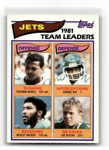 1982 Topps - Team Leaders Joe Klecko, Wesley Walker, Freeman McNeil ...