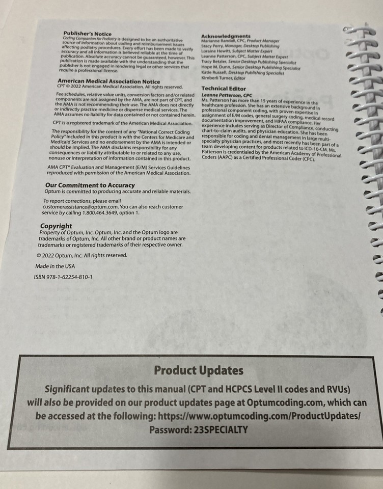 2024 Optum Coding Companion for Podiatry (Spiral) | eBay