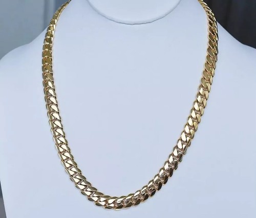 10k Gold Plated Miami Cuban Link Chain Necklace 8mm Width 24" Heavy ...