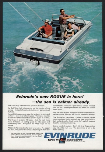 1967 EVINRUDE Rogue Gull Wing Boat AD 3 Men fishing Vintage Boating ...