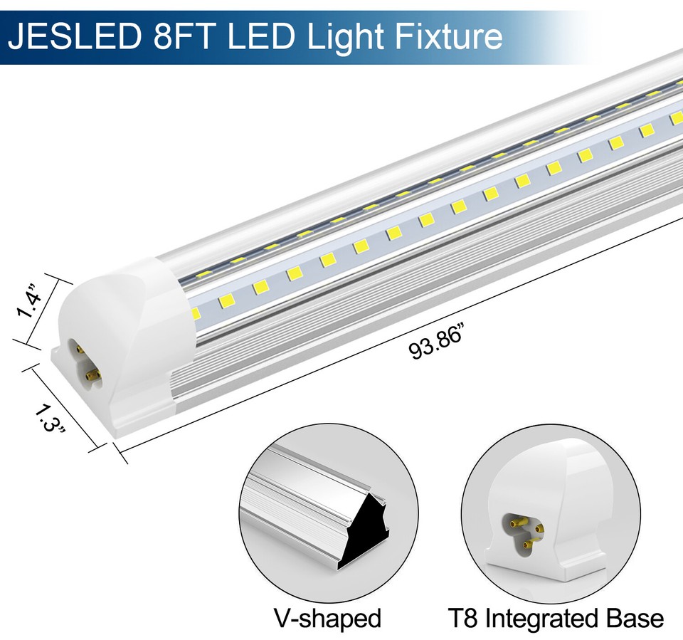 T8 8FT LED Tube Light Bulb 72W 6500K V-shape 8FT LED Shop Light Fixture ...