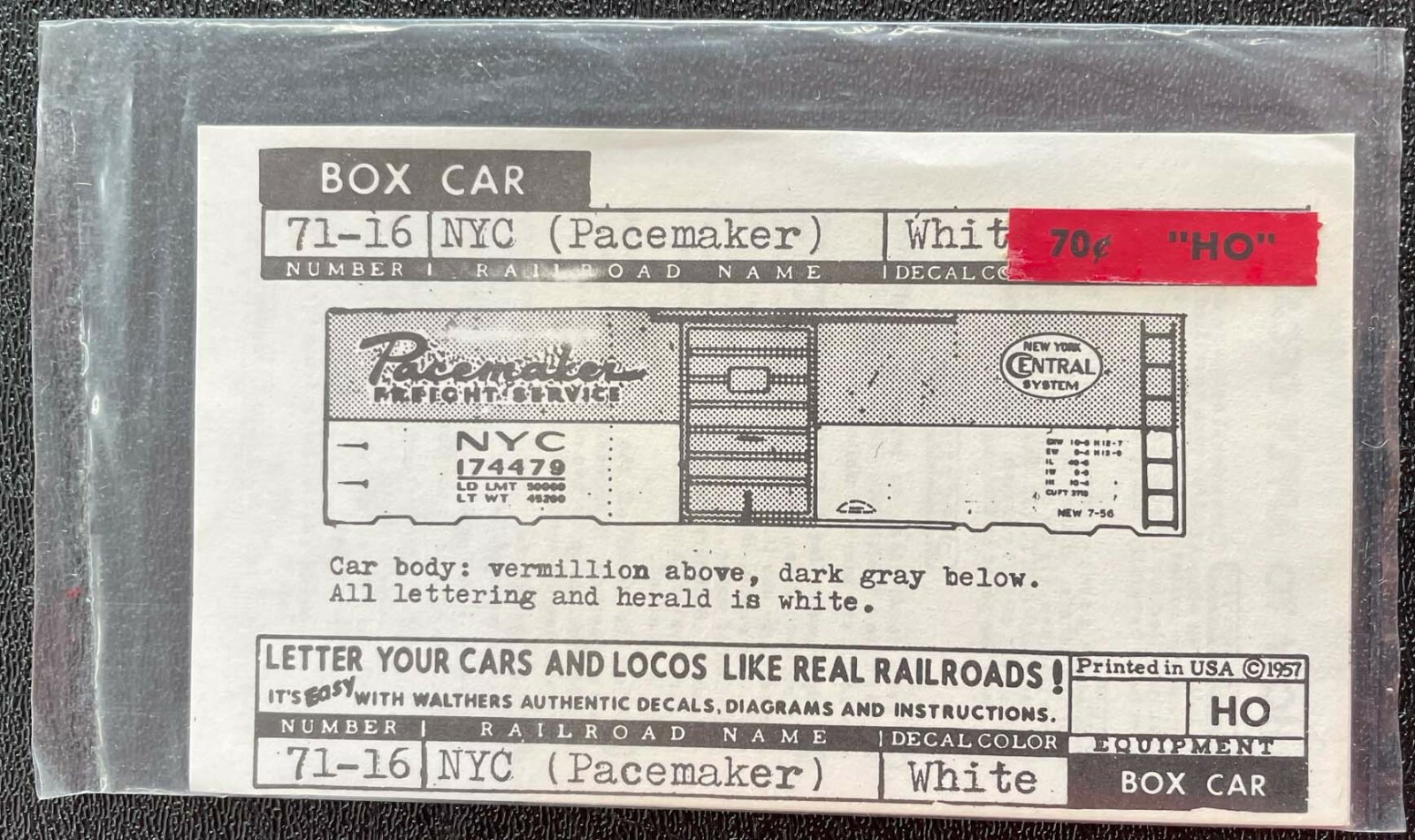 Walthers HO Decal NYC Pacemaker Box Car White Letter Sealed Package 71 ...