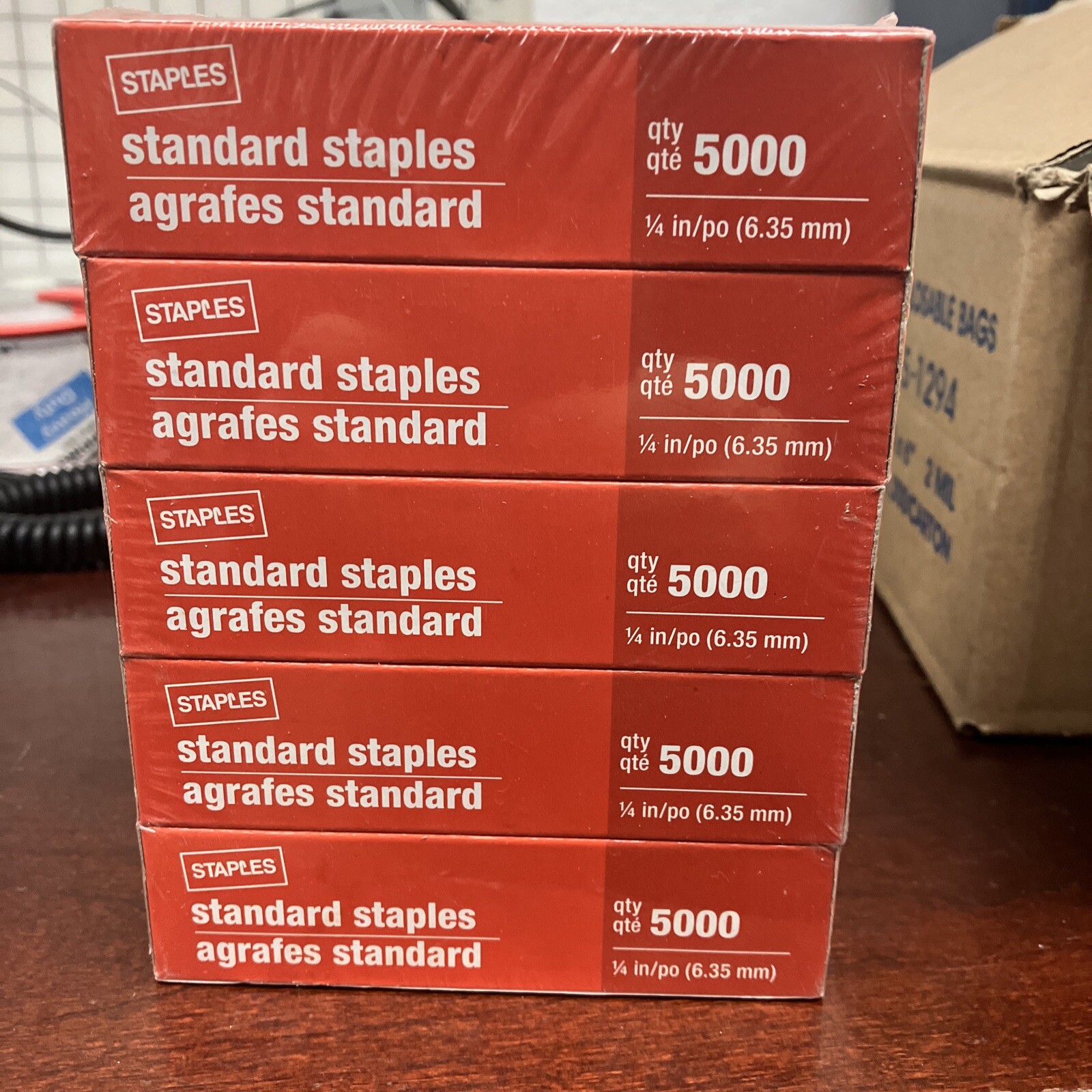 STAPLES BRAND STANDARD STAPLES 1/4 IN 5 PACKS OF 5,000 - 25,000 TOTAL ...