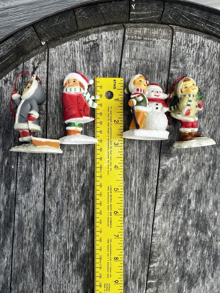 4 Vintage Hard Plastic Small Figurines Christmas 3” Tall Hanging ...