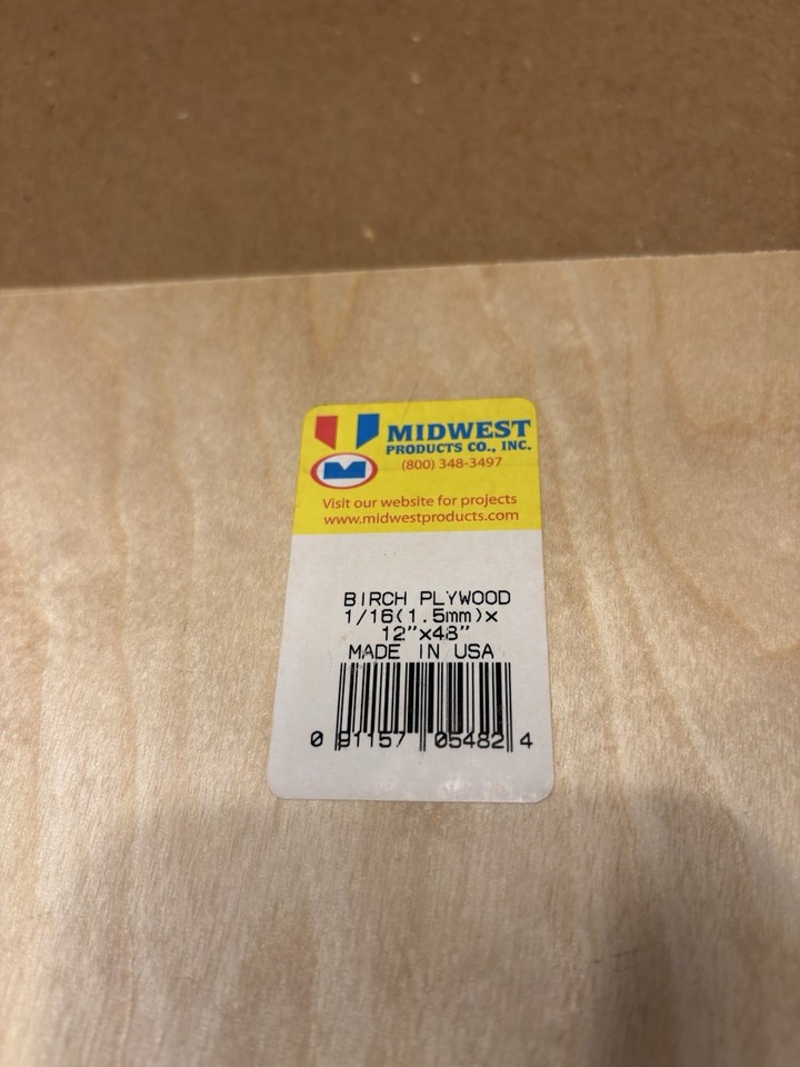 Midwest Products 1/16x12x48” Birch Plywood 3 Ply Lot Of 4 Sheets ...