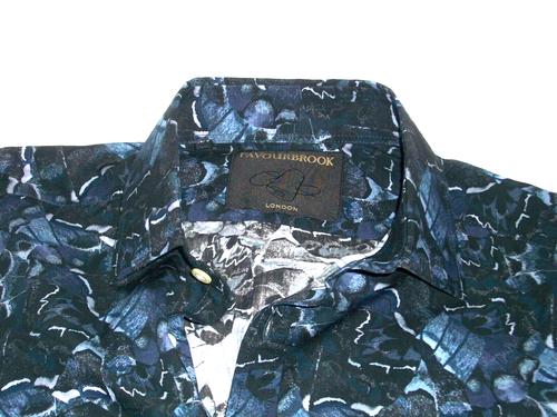 Favourbrook Mens Long Sleeved Shirt in Navy & Blue Multi Graphic Design ...
